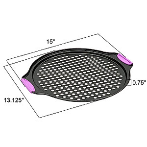 Amazing Abby - Chef Stacy - 2-Pack 13-Inch Non-Stick Pizza Pan with Holes, Perforated Pizza Crisper with Heat-Resistant Silicone Handle Grips, Oven-Safe Bakeware, Carbon Steel Baking Pan for Oven