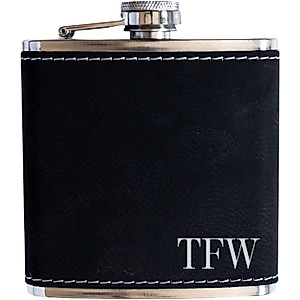 Personalized Flask For Wedding Gift. Customized Flask Gift Set. Engraved Leatherette Flask With Optional Gift Box For Groomsmen Gifts. Engraved Flask (Black & Silver)
