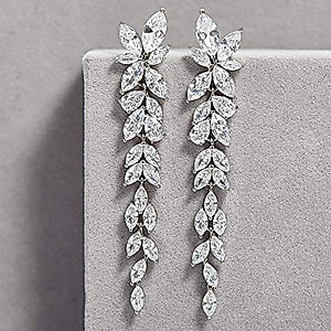 SWEETV Marquise Cubic Zirconia Wedding Earrings for Women Brides, Crystal Chandelier Bridal Drop Earrings for Prom Pageant, Silver