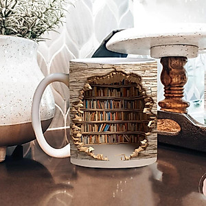 Atlodas Bookworm Mug, Creative 3D Print Bookshelf Mug, Personalise Space Design Multi-Purpose Ceramic Mug, Perfect for Gifting to Book Lovers (A)