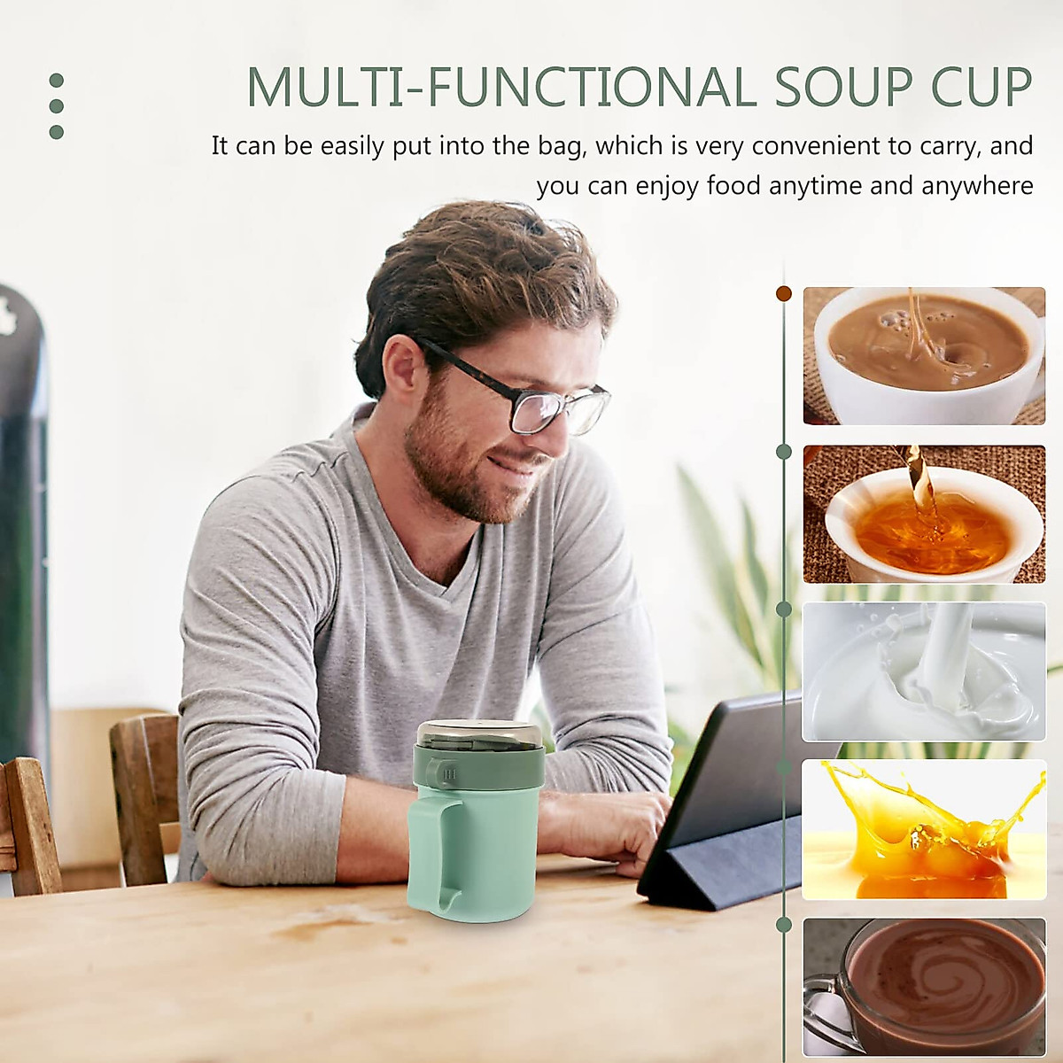 DOITOOL Microwave Soup Bowl with Lid - 34oz Soup Mug Soup Containers with Spoon - Reusable To Go Containers Soup Bowls with Handles for Crunch, Soups, Noodles, Hot Cereal, Hot Coffe and More
