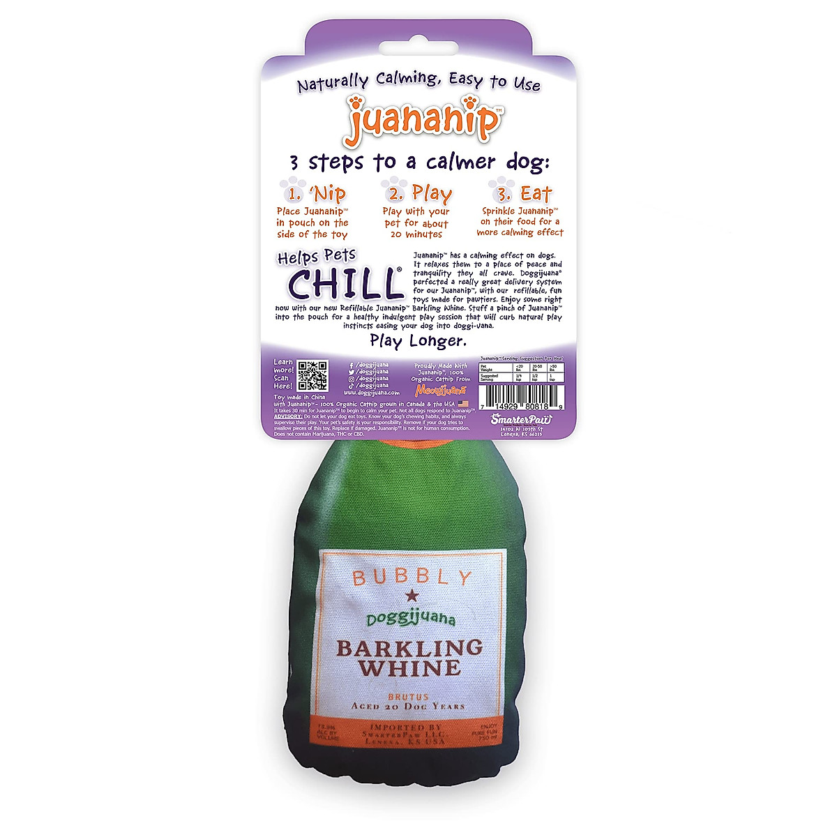 Doggijuana | Refillable Catnip Dog Toy | Naturally Calming | Catnip Grown in The USA (Barkling Whine)