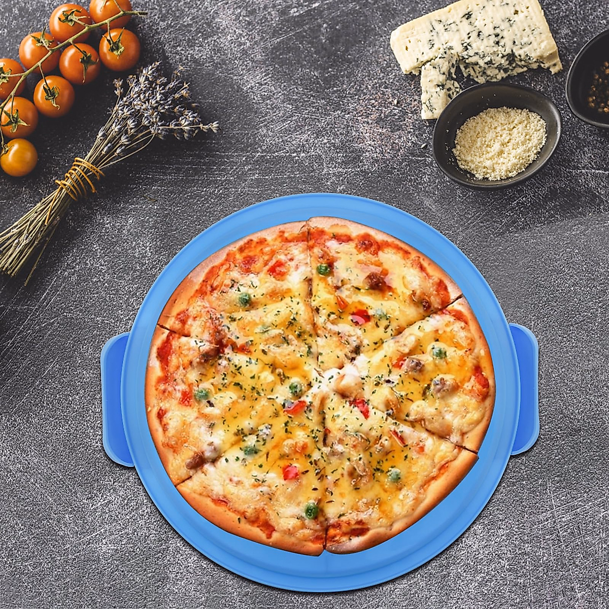 DIIRPPR 12" Portable Pie Carrier with Lid and Cupcake Muffin Tart Cookie Keeper Food, for Wedding Party Baby Shower Party Christmas,Suitable for 10 in x 4 1/2 in cake(Blue)