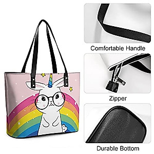 Womens Handbag Rainbow Unicorn Leather Tote Bag Top Handle Satchel Bags For Lady