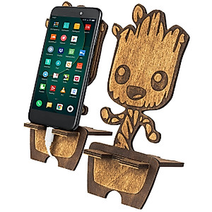 Wood Cute Cell Phone Stand, Compatible with iPhone 12 11 Pro XS Max XR 8 7 6S Plus, Samsung S20+ Note10, Phone Stand, Wood Phone Holder Stand, Wooden phone stand for desk, charging stand… (Wood)