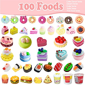 200Pcs Miniatures Food Drinks Bottles Dollhouse Accessories 1:12 Mini Stuff Things Toy Set Pretend Play Kitchen Game Playset Tiny Stuff Baking Micro Mart Hamburger Bread Ice Cream Cake