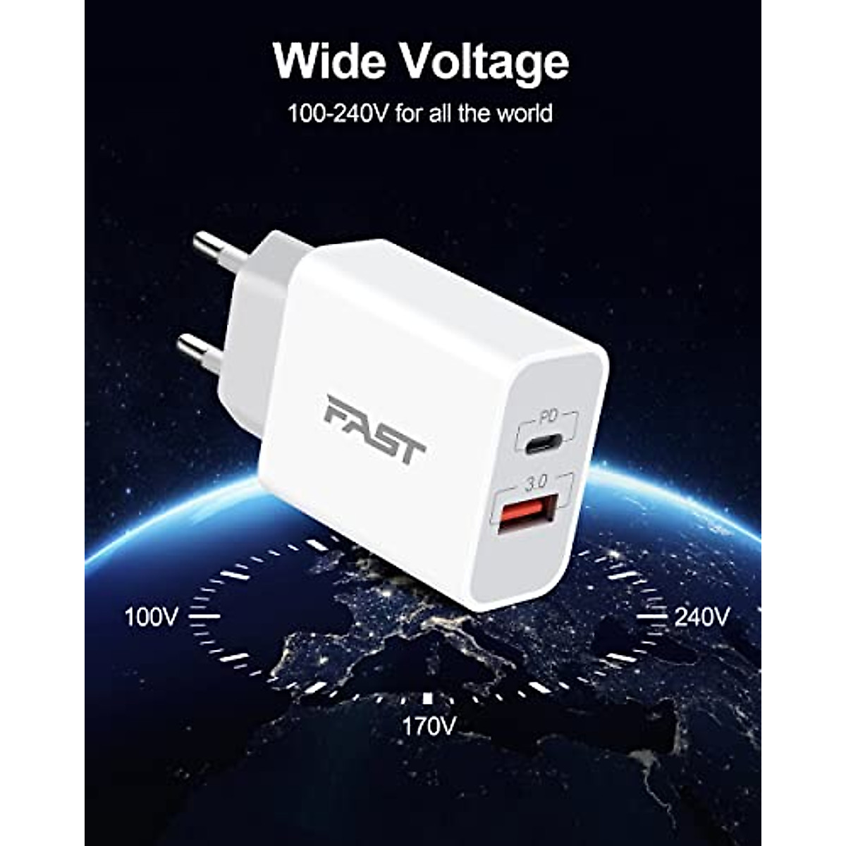 European Travel Plug Adapter, GLUGRU 2-Pack 20W Dual Port USB C Wall Charger Type C Fast Charging Block International Power Adapter US to Europe EU for iPhone 13 12 11 Pro Max XS XR X 8, Pad, Samsung