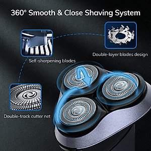 Memorism Electric Shaver for Men, Wet and Dry Waterproof Electric Razor - Cordless 3D Rechargeable Rotary Shaver with LED Display, Blizz RS3