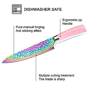 Rainbow Titanium Knife Set, Non Stick Thick and Sharp Stainless Steel Kitchen Knives Set with Acrylic Block, 15 Pcs Cutlery Knives Block Set, Chef Quality for Home & Pro Use, Best Gift, Pink Color