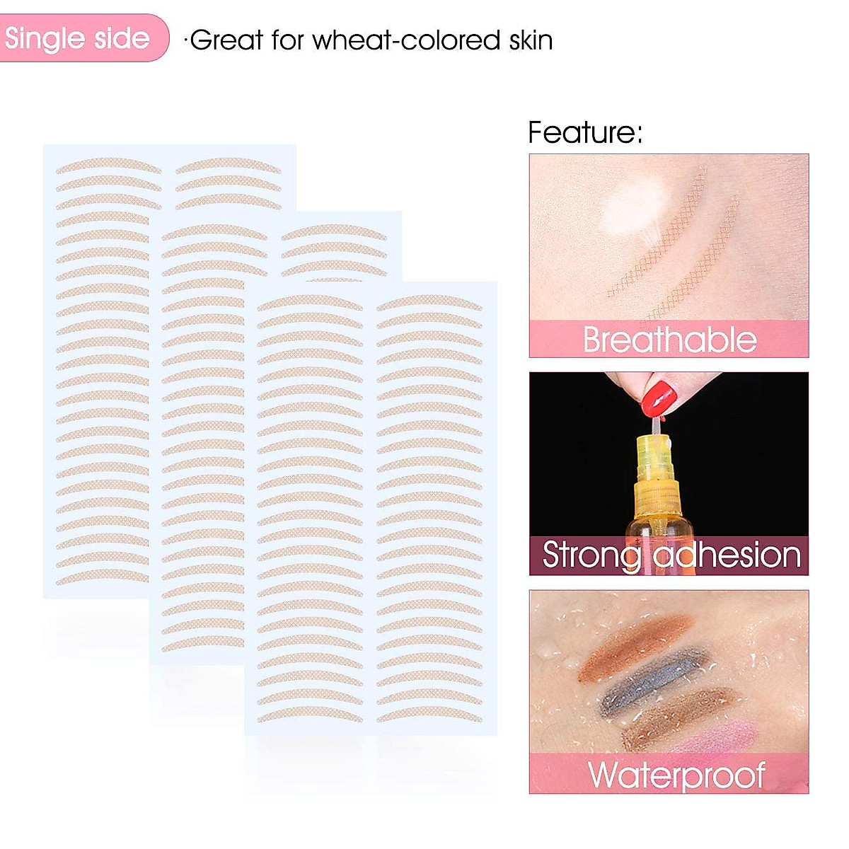 Invisible Lace Self-adhensive Fiber One-Sided Sticky Double Eyelid Tapes Stickers, Medical-use Breathable Fiber Instantly Eyelids Lift, Suitable for Hooded, Droopy, Uneven, Mono-eyelids