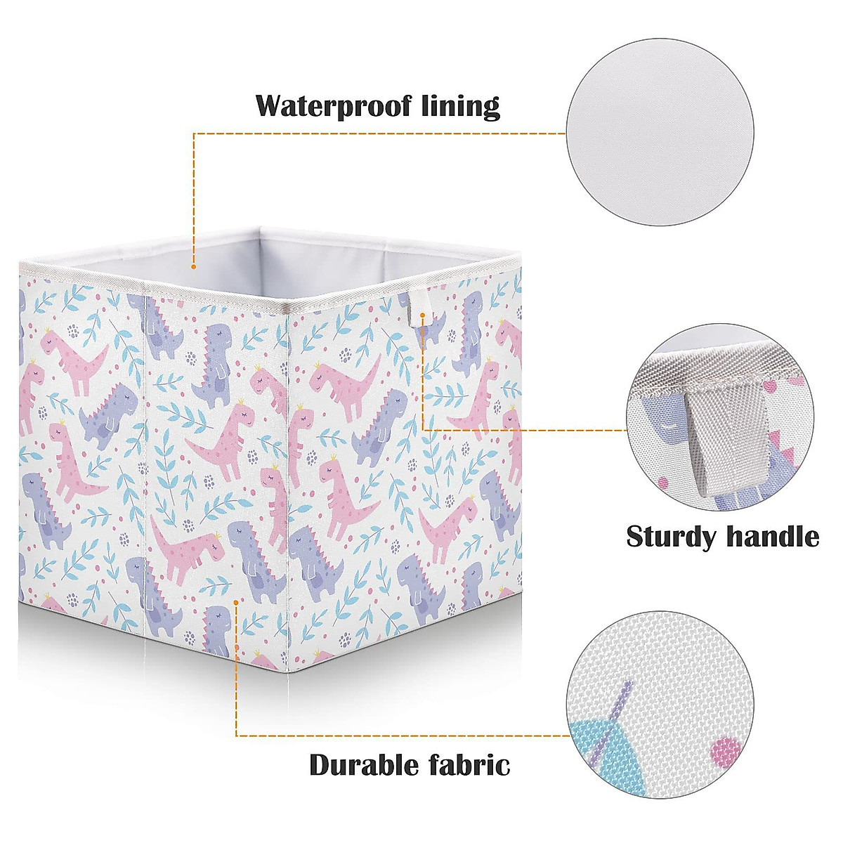 ALAZA Cute T-rex Girl Dinosaurs Fabric Cube Storage Bin,Collapsible Fabric Bins Organizer Foldable Basket for Closet Cabinet Shelf Office,11.02x11.02x11.02in