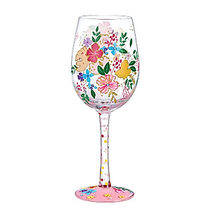 NymphFable Hand Painted Wildflowers Wine Glasses Birthday Wine Glass Birthday Gift for Women with Personalised Gift Box, 15oz