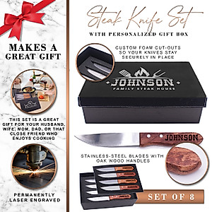 The Wedding Party Store Personalized Steak Knives Gift Set of 4, 6, 8 with Oak Wood Handles (Set of 8)