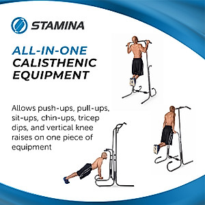 Stamina Power Tower - Dip Bar Pull Up Bar Station with Smart Workout App - Dip Bars for Home Workout - Up to 250 lbs Weight Capacity