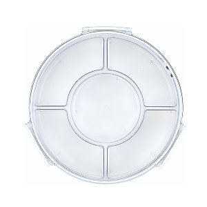 Airtight 5-Compartment Removable Multi Divided Serving Tray with Lid, Portable Charcuterie Container, Snackle Platter, Snack Box, Easy Prepping Organizer Cansiter for Veggie, Fruit, Ingredient (Round)
