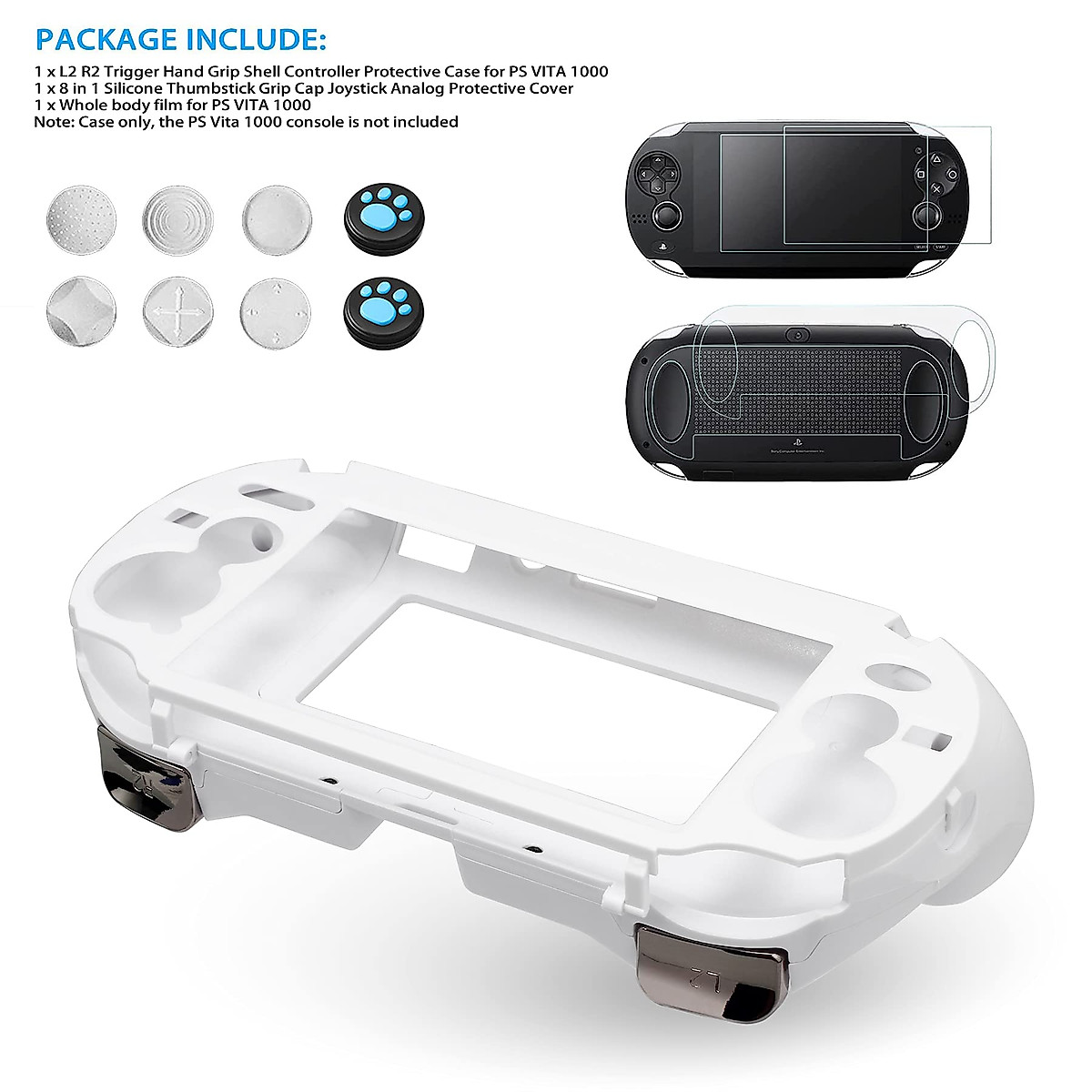 CHENLAN L2 R2 Trigger Hand Grip Shell Controller Protective Case for Playstation PS Vita 1000 （White）