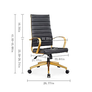 LUXMOD Ergonomic Office Chair, High Back Gold Leather Desk Chair with Lumbar Support, Home Office Chair for Study or Workspaces(Gold Black)