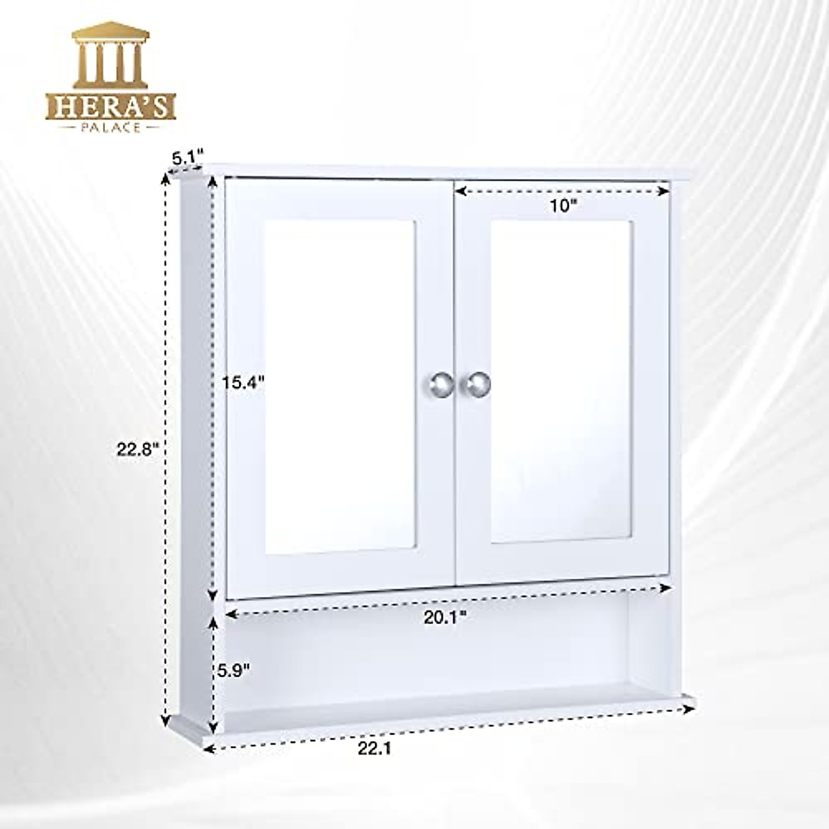 HERA'S PALACE Bathroom Wall Cabinet with Mirror, Medicine Cabinets for Bathroom with Adjustable Shelves, Double Doors Bathroom Cabinet Wall Mounted for Kitchen, Living Room and Laundry Room