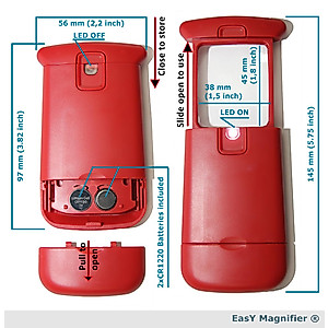 EasY Magnifier Small Pocket Magnifying Glass 3X with LED Light for Reading; Lighted Hand Held Coin Loupe; Mini Magnify Lens; Gifts for Seniors