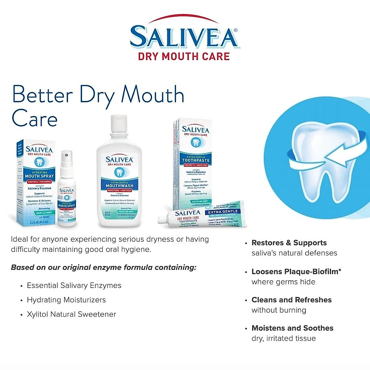 SALIVEA Extra Gentle Dry Mouth Spray - Soothing Mint Mouth Spray with Salivary Enzymes - Moisturizing Mouth Spray to Aid Dry Mouth - Supports Saliva's Natural Defenses - 250 Pumps (1.5oz Bottle)