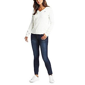 Nautica womens Effortless J-class Long Sleeve 100% Cotton V-neck Sweater, Marshmallow, Medium US