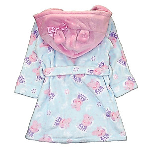 Peppa Pig Girls' Toddler Velvet Fleece Hooded Robe, Aqua, 3T