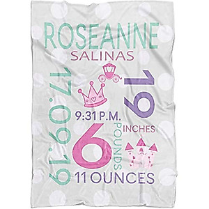 Personalized Baby Blanket with Birth Information for Girls and Boys. Customized Name Blanket from Baby's Name, Date of Birth, Weight, Length... Gift for New Born Baby, New Dad Mom (Girl-Princess)