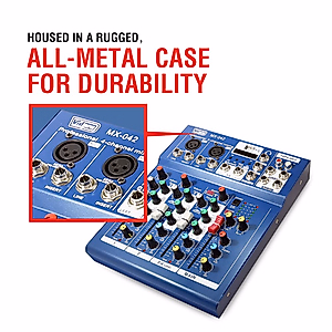 Vidpro MX-042 Professional Audio Mixer - Sound Board Console - Desk Interface System with 4 Audio Inputs Bluetooth MP3 & More Ultra-Low-Noise Ideal for Recording Casting Streaming & DJ Use