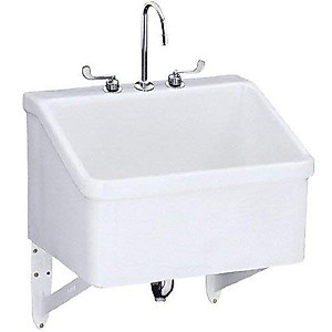 KOHLER 12794-0 Hollister(TM) 28" x 22" Bracket-Mounted 8" Widespread Faucet Holes Utility Sink, White
