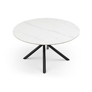 JURMALYN 53" Marble Dining Table Round Kitchen Table, Circle Dining Room Table with White Sintered Stone Top and Metal Legs Mid-Century Modern Dinner Table for 4 6 for Living Room Dining Room Kitchen