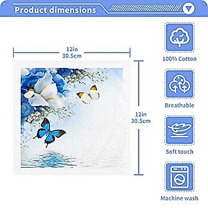 KEEPREAL 6 Pack Blue Hydrangeas and Butterfly Washcloths Set - Highly Absorbent Pure Cotton Wash Clothes - Soft Fingertip Towel for Bath, Spa