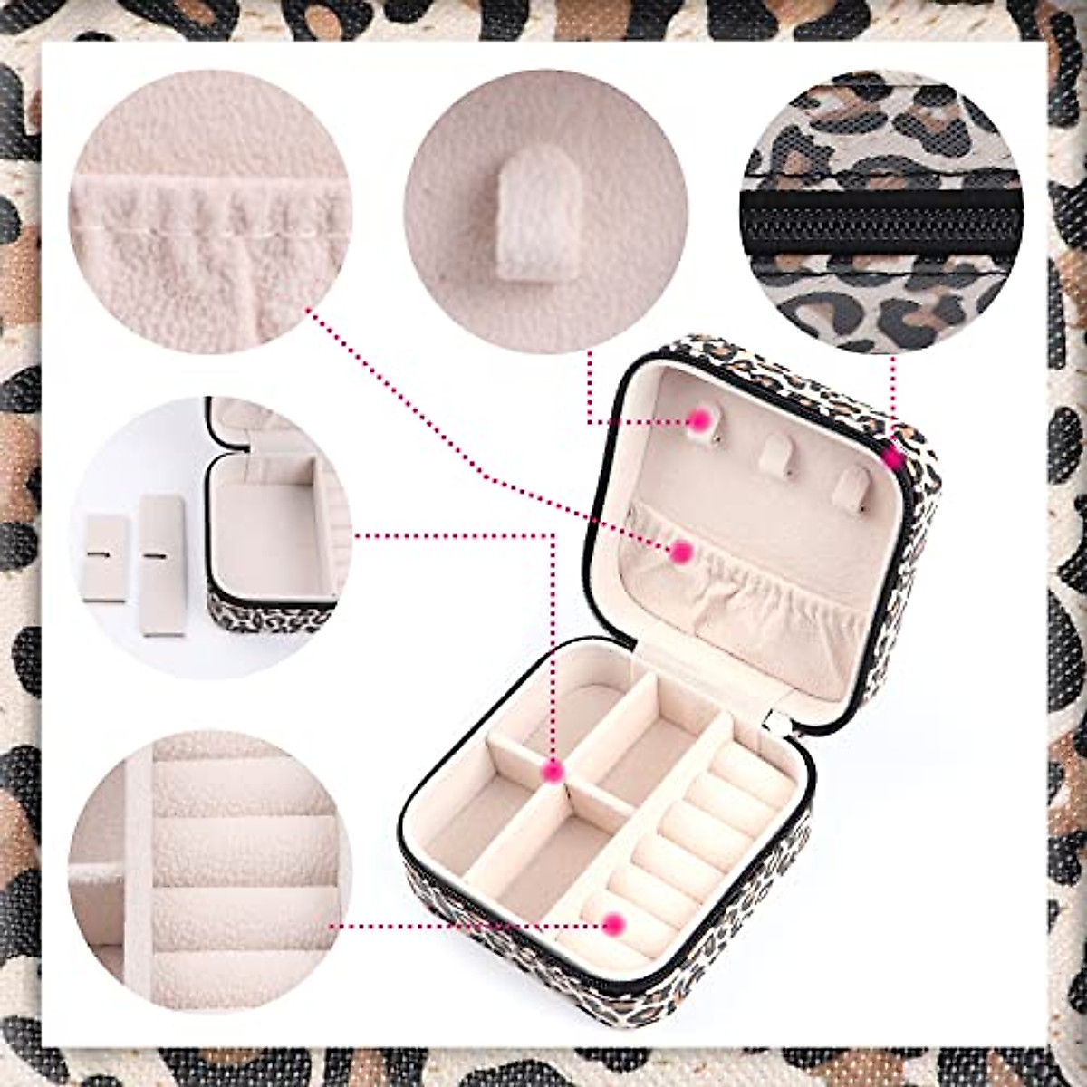 ENONCI Travel Jewelery Case,Travel Essentials for Women Small Jewelry Box,Birthday Gifts for Women Bridesmaid Gifts Graduation Gifts for Girls Girlfriend Mom Wife Leopard
