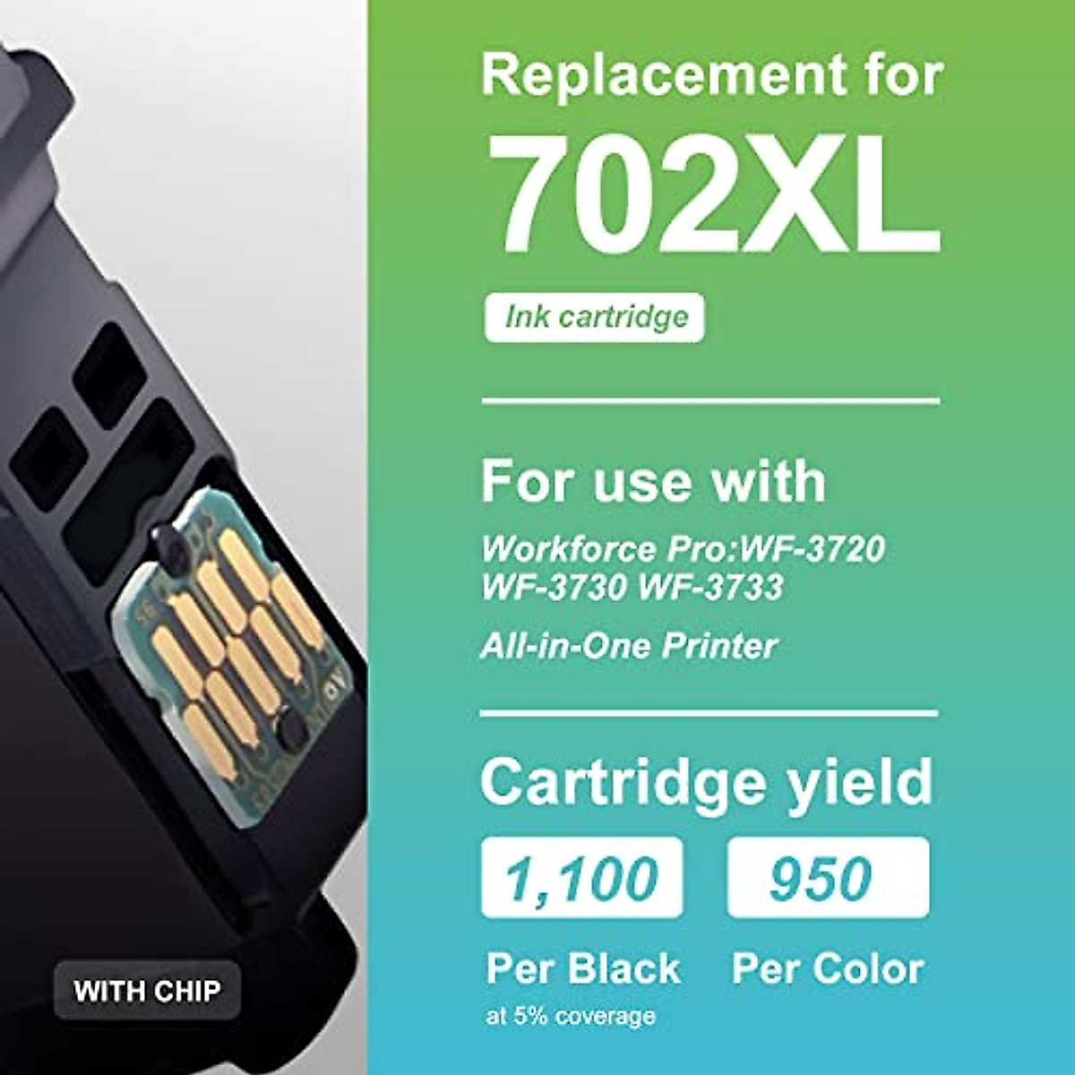 LemeroSuperx 702XL Remanufactured Ink Cartridge Replacement for Epson 702 702XL for Workforce Pro WF-3720 WF-3730 WF-3733 Printer (1 Black, 1 Cyan, 1 Magenta, 1 Yellow, 4 Pack)