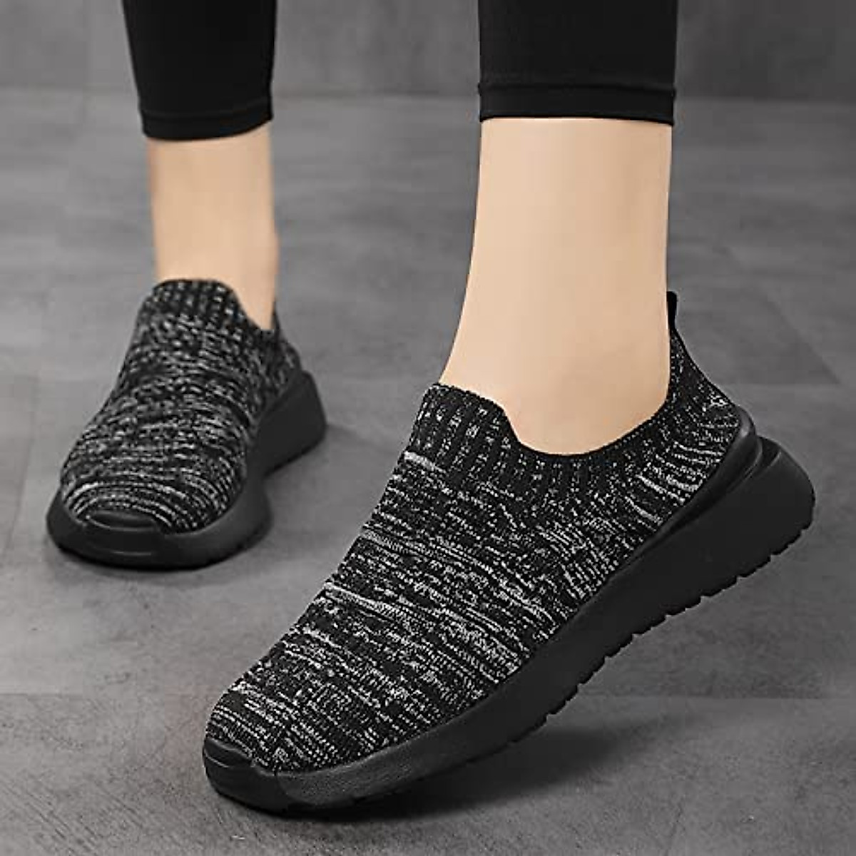 Casual Sneakers Womens Shoes Solid Color Fashion Casual Shoes Mesh Woven Hollow Breathable Fashion Flat Casual Sport Shoes Loafers Casual Walking Shoes (Black, 7.5)
