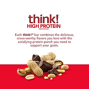 think! Protein Bars, High Protein Snacks, Gluten Free, Kosher Friendly, Chunky Peanut Butter, Nutrition Bars, 2.1 Oz per Bar, 10 Count (Packaging May Vary)