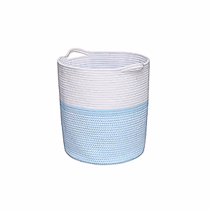 M Size Blue White Laundry Basket with Handles Toy Basket Clothes Hamper Home Decor Basket Towel Storage Woven Blanket Basket Cotton Rope Decorative Blanket Basket,Environmental Protection Material