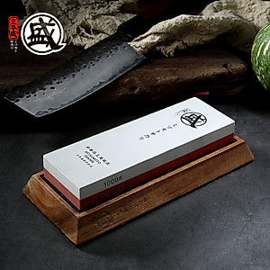 MITSUMOTO SAKARI Japanese Knife Sharpening Stone, Professional Kitchen 1000/3000 Grit Knife Sharpener Stone, Anti-Slip Bamboo Seat Sharpener Whetstone