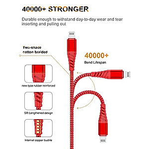 Fashia iPhone Charger Cord 3FT, [MFI Certified] 3Foot USB Lightning Cable,3Feet Fast Charger Nylon Braided USB iPhone Cord for iPhone 13 12 11 Pro X XS Max XR/8 Plus/7 Plus/6/6s Plus-Red