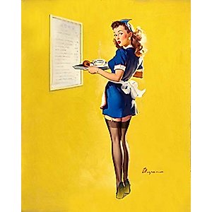 Magnet 1940s Elvgren Pin-Up Girl Waitress Everything Seems Awfully HighMagnet Vinyl Magnetic Sheet for Lockers, Cars, Signs, Refrigerator 5"