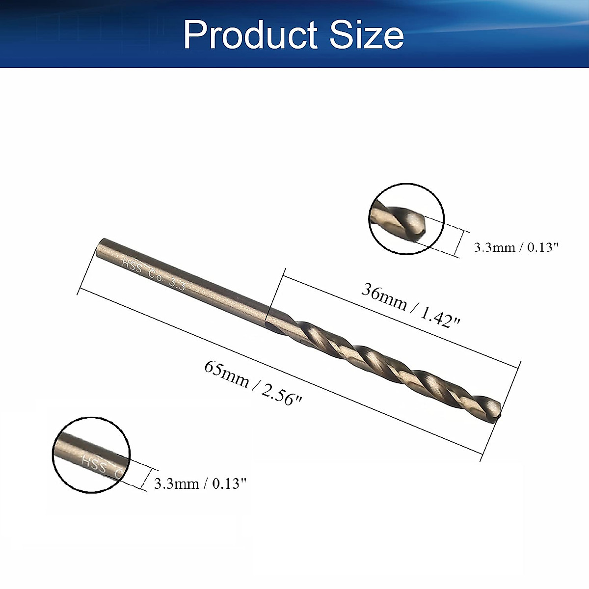 Auniwaig HSS M35 Straight Shank 3.3mm Dia Twist Drill Drilling Hole Bits for Steel Aluminum Alloy 5pcs