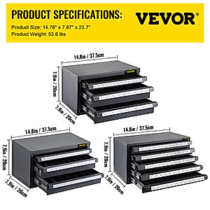 VEVOR Drill Bit Dispenser Cabinet Set, Three-Drawer for 1/16" to 1/2" & Letter Sizes A to Z, Five-Drawer Drill Bit Organizer for Wire Gauge Sizes #1 to #60, 3 Pieces