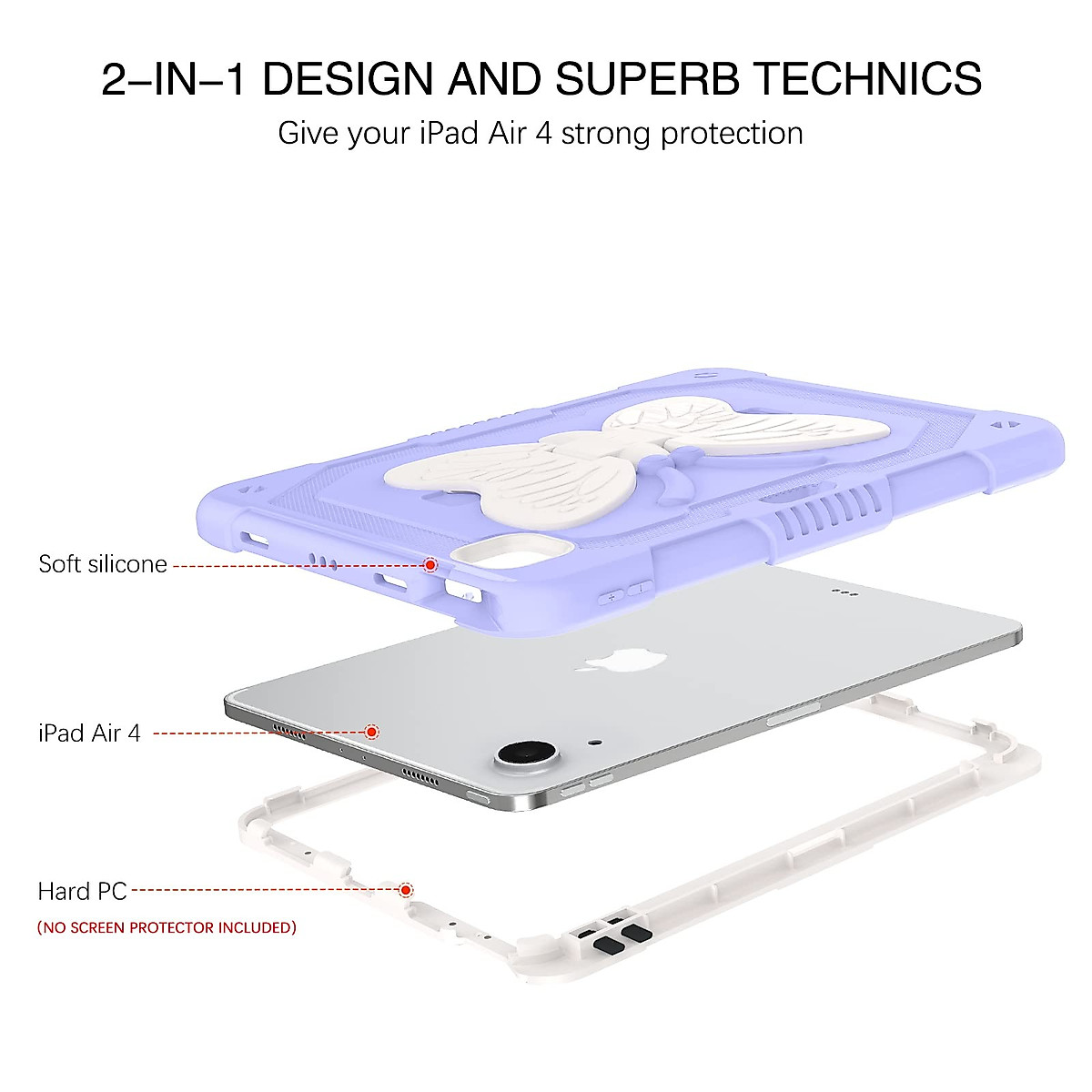 BENTOBEN for iPad Air 5th/4th Generation Case, for iPad Pro 11 inch Case 2021/2020/2018 with Pencil Holder 2 in 1 Heavy Duty Rugged Shockproof Kickstand Hybrid Protective Tablet Cover, Purple