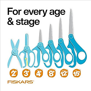 Fiskars 5" Softgrip Left-Handed Pointed-Tip Scissors for Kids Ages 4+ - Left-Handed Scissors for School or Crafting - Back to School Supplies - Blue Lightning