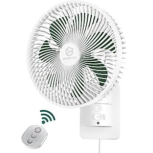 LEMOISTAR 8 Inch Small Wall Mounted Fan with Remote Control,AC/DC(12V), 90°Oscillating, 4 Speeds, Timer, Adjustable Tilt, 70-Inches Cord Ultra Quiet, for Home Office Bedroom Garage RV Camping-White