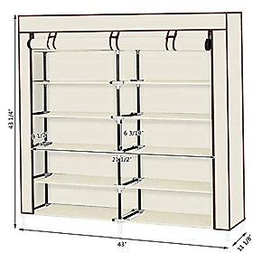 Amoriel Double Rows 9 Lattices Combination Shoe Rack Boot Shoe Storage Cabinet with Dust-Proof Non-Woven Fabric Cover - Brown