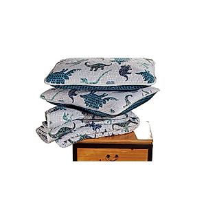 Kids Zone Dinosaurs Quilted Bedspread Set for Boys/Teens Blue Navy Blue Black White Dino Kingdom New (Twin/Twin XL)