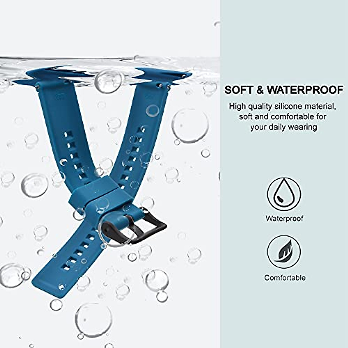 ANNEFIT Men's Silicone Watch Bands 20mm, Quick Release Soft Rubber Replacement Strap with Black Buckle (Blue)