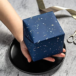 WRAPAHOLIC Wrapping Paper Roll - Mini Roll - 17 Inch X 16.5 Feet - Navy Blue Gold Foil Design with Silky Touch Perfect for Birthday, Holiday, Wedding, Baby Shower