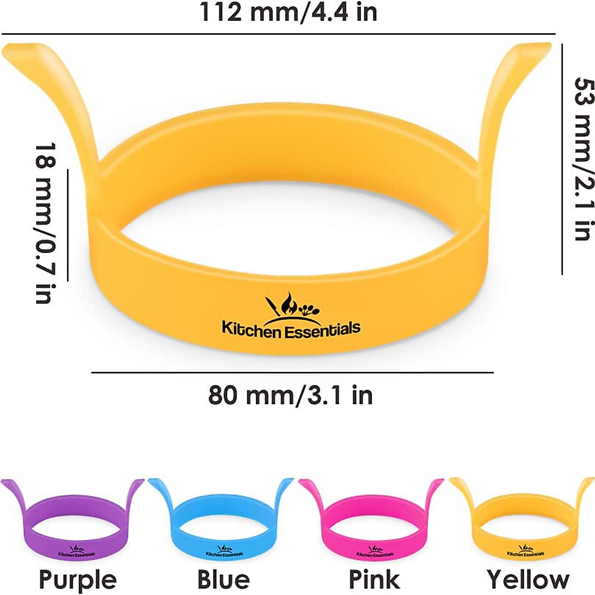 Silicone Egg Rings, Premium Nonstick Multicolored Cooking Ring Molds for Eggs, Pancakes, Mcmuffin Breakfast Sandwiches, English Muffins, Crumpets, and More (4-Pack)