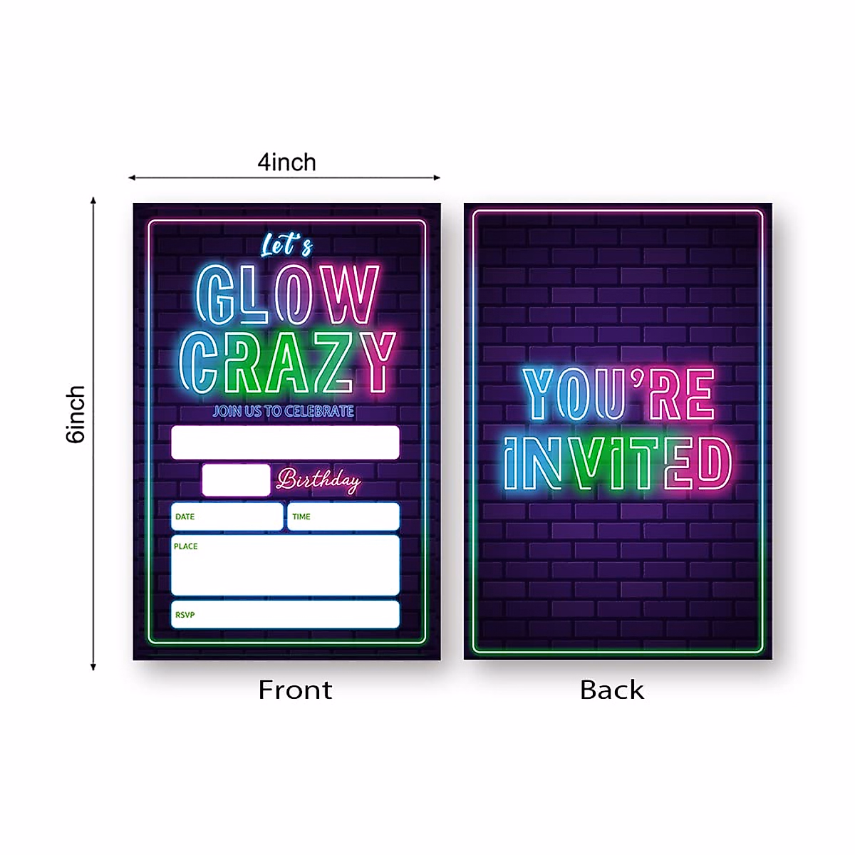 LoaHak Glow Birthday Invitation, Neon Glow Crazy Birthday Invitations, Glow Birthday Party Invitations, Glow Neon Party Favors Neon Party Invites Cards. (040)